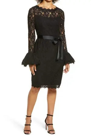 Shani Long Sleeve Lace Sheath Dress - Black