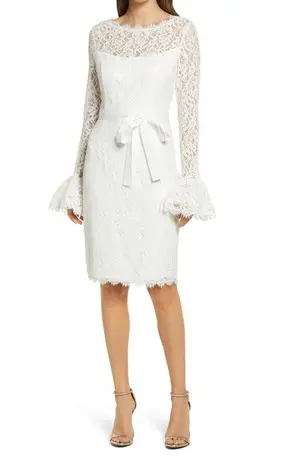 Shani Long Sleeve Lace Sheath Dress - Ivory