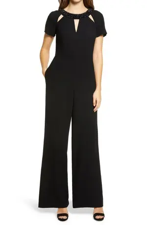 Shani Embellished Cutout Crepe Jumpsuit - Black