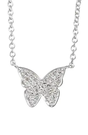 Ef Collection Diamond Butterfly Pendant Necklace - White Gold