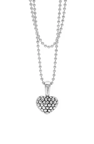 Lagos Sterling Silver Heart Pendant Necklace - Medium Beaded Heart