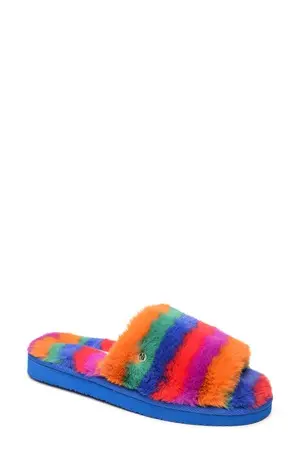 Minnetonka Faux Fur Slide Slipper - Jewel Stripe