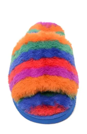 Minnetonka Faux Fur Slide Slipper - Jewel Stripe