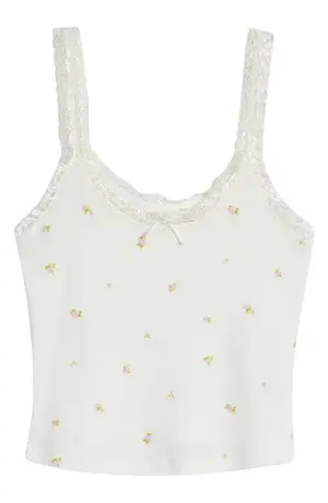 Bp. Lace-trimmed Camisole - Ivory- Purple Anise Ditsy