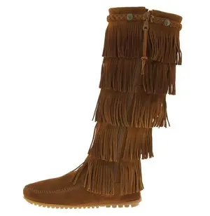 Minnetonka Five Layer Fringe Boots - Brown
