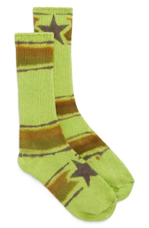 Collina Strada Collina Strada Print Crew Socks Lime Star Stripe