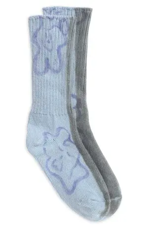 Collina Strada Collina Strada Print Crew Socks Storm Blue Flower Stripe