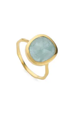 Monica Vinader Monica Vinader Siren Stone Ring Yellow Gold/aquamarine