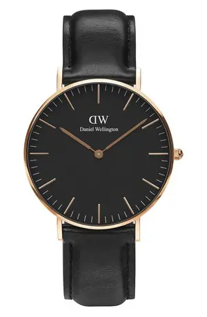 DANIEL WELLINGTON Classic Sheffield Leather Strap Watch - Black/rose Gold