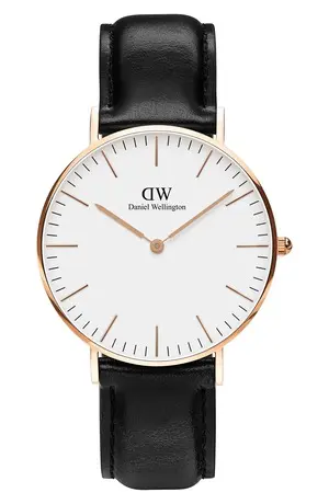 DANIEL WELLINGTON Daniel Wellington Classic Sheffield Leather Strap Watch Rose Gold/ Eggshell