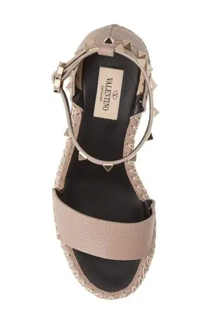 Valentino Garavani Rockstud Espadrille Wedge - Poudre Leather