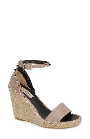 Valentino Garavani Rockstud Espadrille Wedge Poudre/ Nero