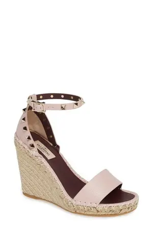 Valentino Garavani Rockstud Espadrille Wedge Water Rose