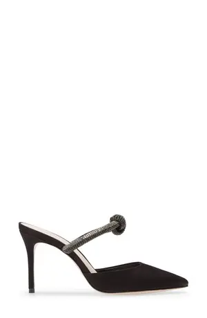 Schutz Pearl Pointed Toe Mule With Crystal Embellishments