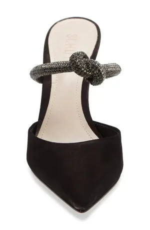 Schutz Pearl Pointed Toe Mule With Crystal Embellishments