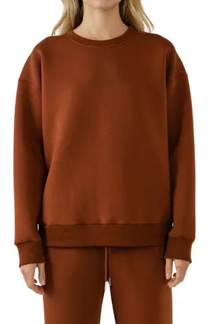 GREY LAB Relaxed Fit Crewneck Sweatshirt - Brown