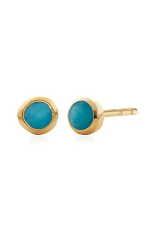 Monica Vinader Mini Green Onyx Stud Earrings - 18k Gold Vermeil