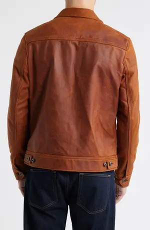 SCHOTT Lightweight Vintage Oil Tanned Cowhide Leather Trucker Jacket - Whiskey