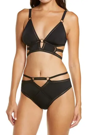 HAUTY Along The Lines Bra & High Waist Panties Set - Black