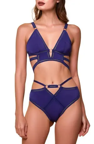 HAUTY Along The Lines Bra & High Waist Panties Set - Navy-blue