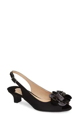 J. Reneé Leonelle Kitten Heel Slingback Sandal - Black Satin