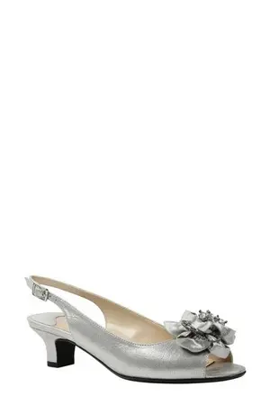 J. Reneé Leonelle Kitten Heel Slingback Sandal - Silver Satin
