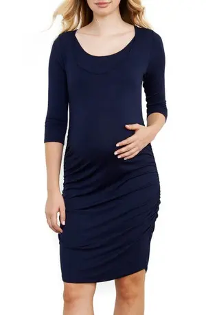 MATERNAL AMERICA Ruched Maternity Dress - Navy