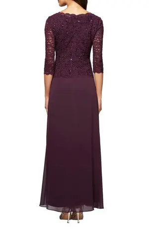 Alex Evenings Sequin Lace & Chiffon Gown - Deep Plum
