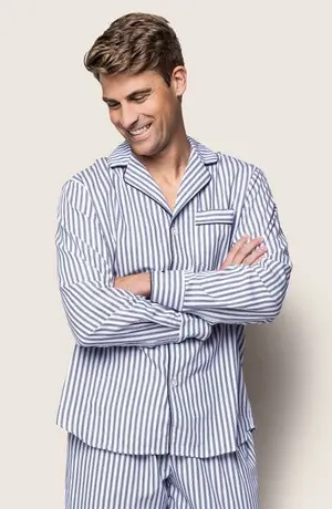 PETITE PLUME French Ticking Cotton Twill Pajamas - Navy