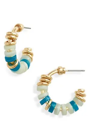 Nordstrom Beaded Hoop Earrings Blue Multi- Gold
