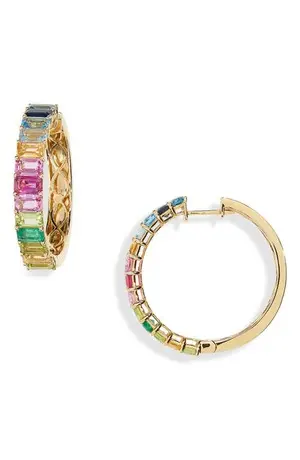 Shay Rainbow Gemstone Eternity Hoop Earrings - Yellow Gold