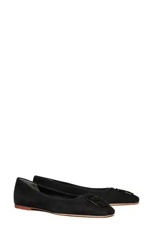 Tory Burch Georgia Square Toe Ballet Flat Perfect Black Suede