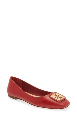 Tory Burch Georgia Square Toe Ballet Flat Red