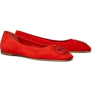 Tory Burch Georgia Square Toe Ballet Flat - Triple Red Suede