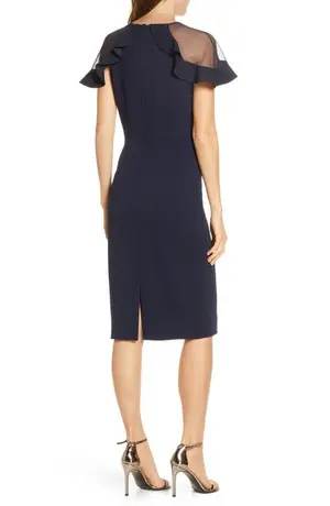 Eliza J Sheer Ruffle Shoulder Cocktail Dress