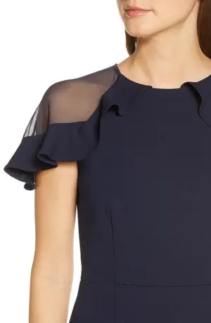 Eliza J Sheer Ruffle Shoulder Cocktail Dress