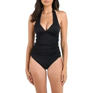 La Blanca Island Goddess Halter Tankini Top - Black