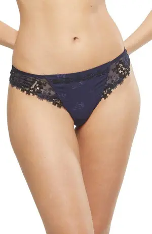 Simone Perele 'wish' Embroidered Tanga Thong Night Blue