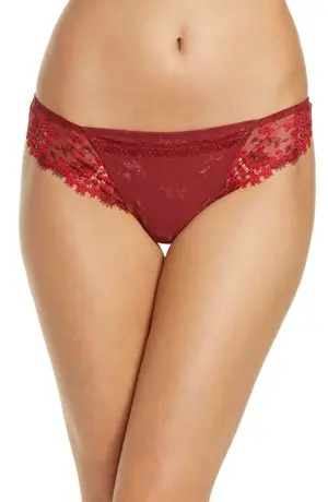 Simone Perele 'wish' Embroidered Tanga Thong Wine