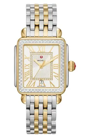 Michele Deco Madison Diamond Dial Two-tone Watch - Gold/ Silver