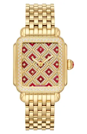Michele MICHELE Deco Madison Mid Diamond Bracelet Watch Gold/ Cabernet Mop