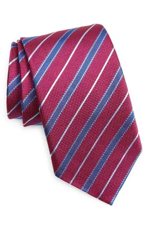 David Donahue David Donahue Stripe Silk Tie Berry