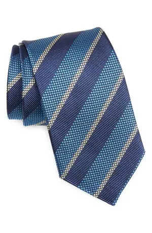 David Donahue David Donahue Stripe Silk Tie Blue
