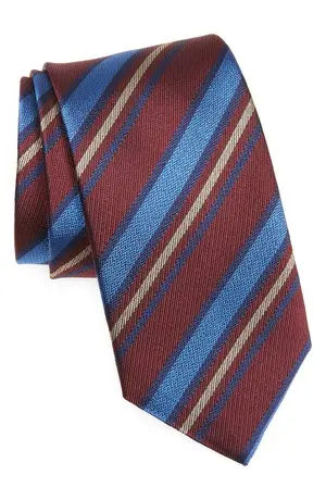 David Donahue David Donahue Stripe Silk Tie Burgundy