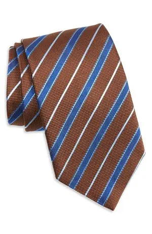 David Donahue David Donahue Stripe Silk Tie Chocolate