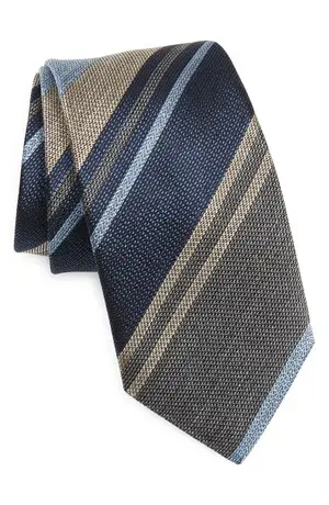 David Donahue David Donahue Stripe Silk Tie Grey/ Blue