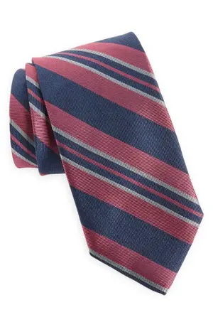 David Donahue David Donahue Stripe Silk Tie Navy/ Berry