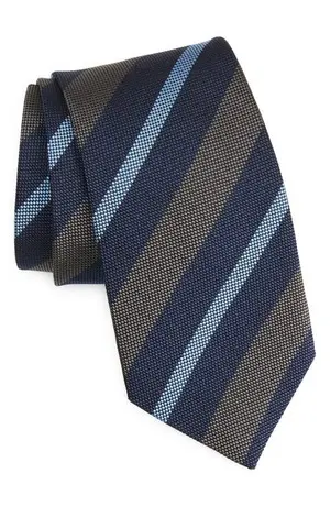 David Donahue David Donahue Stripe Silk Tie Navy/ Charcoal