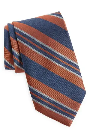 David Donahue David Donahue Stripe Silk Tie Navy/ Melon