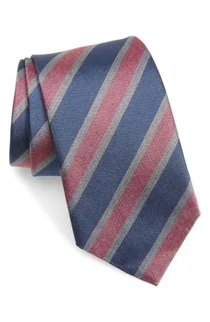 David Donahue David Donahue Stripe Silk Tie Navy/ Pink